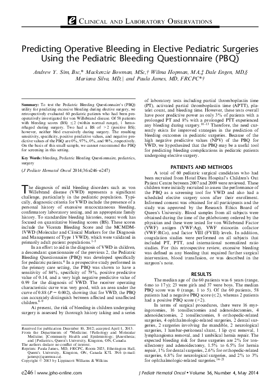 (PDF) Predicting Operative Bleeding in Elective Pediatric Surgeries ...