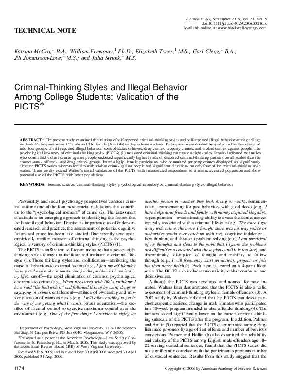 (PDF) Criminal-Thinking Styles and Illegal Behavior Among College ...