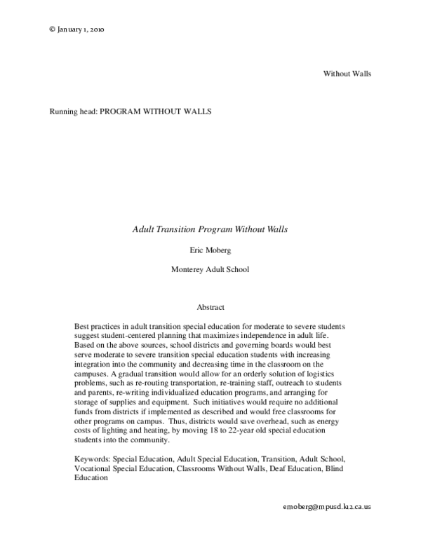 (PDF) Adult Transition Program without Walls