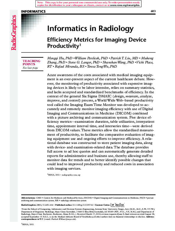 (PDF) Informatics in Radiology: Efficiency Metrics for Imaging Device Productivity