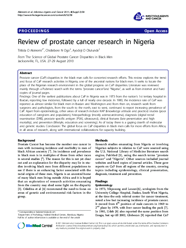 (PDF) Review of prostate cancer research in Nigeria