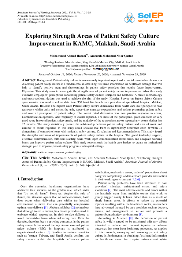 (PDF) Exploring Strength Areas of Patient Safety Culture Improvement in ...