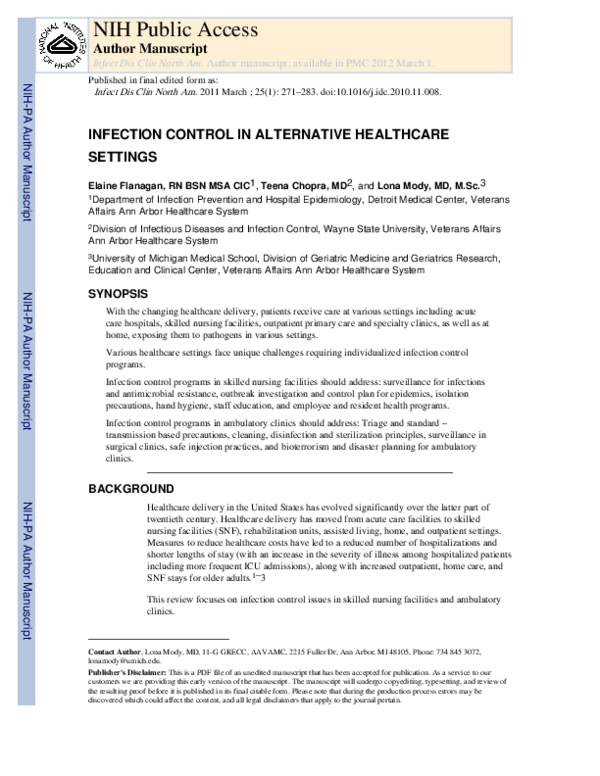 (PDF) Infection Prevention in Alternative Health Care Settings