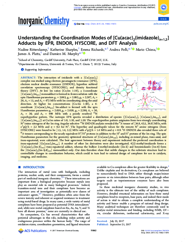 (PDF) Understanding the Coordination Modes of [Cu(acac)2(imidazole)n=1 ...