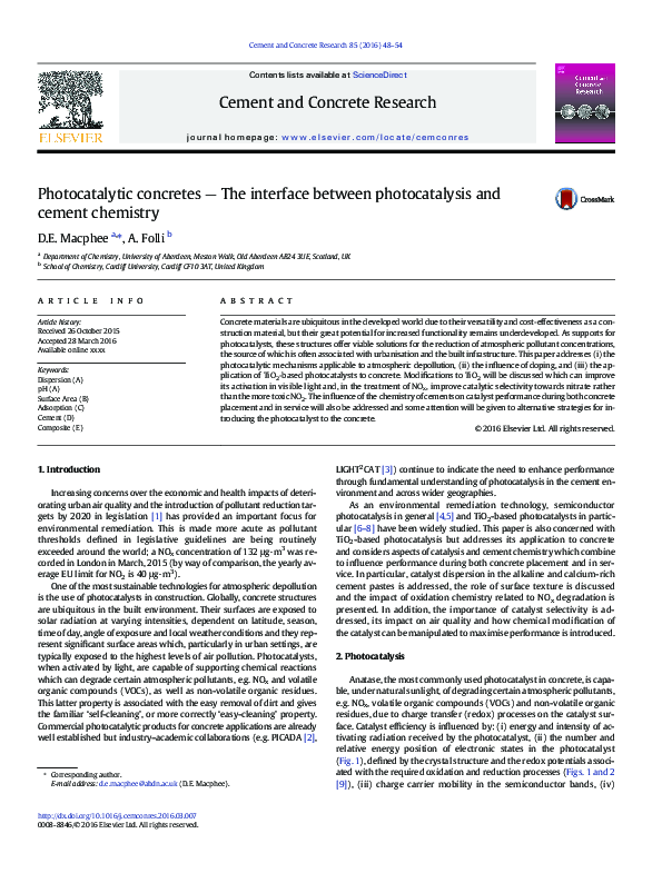 (PDF) Photocatalytic concretes — The interface between photocatalysis ...