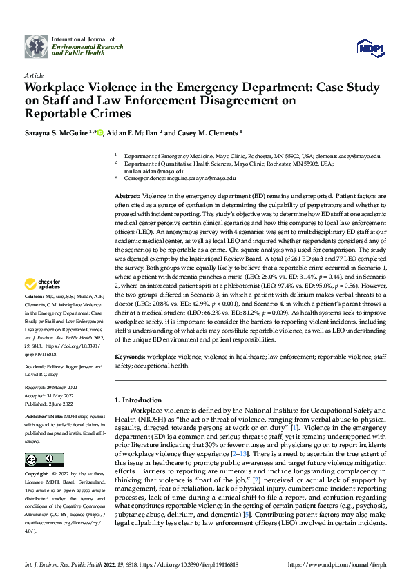 (PDF) Workplace Violence in the Emergency Department: Case Study on ...