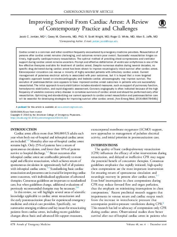 (PDF) Improving Survival From Cardiac Arrest: A Review of Contemporary ...