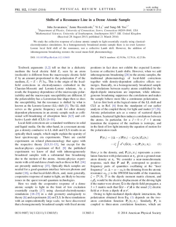 (PDF) Shifts of a Resonance Line in a Dense Atomic Sample