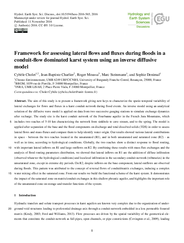 (PDF) Framework for assessing lateral flows and fluxes during floods in a conduit-flow dominated ...
