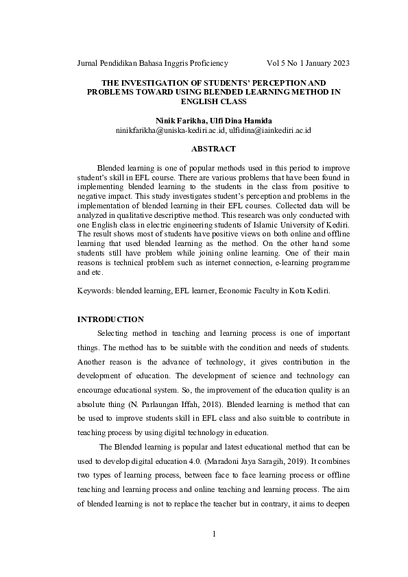 (PDF) The Investigation of Students’ Perception and Problems Toward Using Blended Learning ...