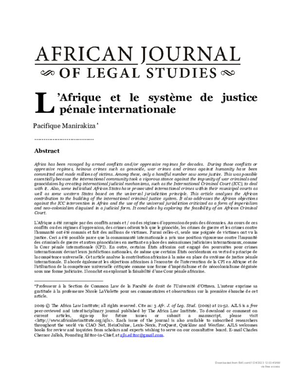(PDF) L'Afrique et le système de justice pénale internationale
