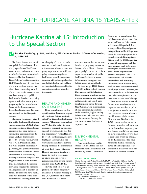 (PDF) Hurricane Katrina at 15: Introduction to the Special Section
