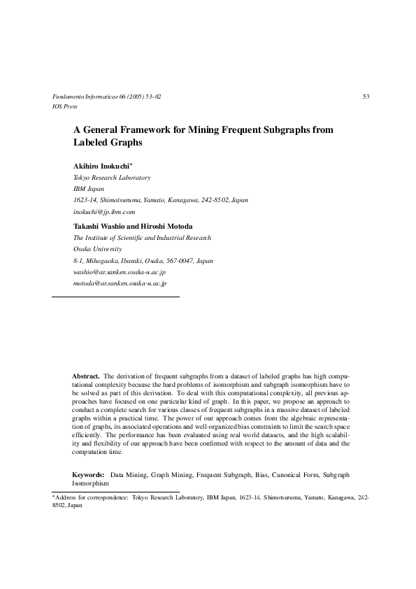 Pdf A General Framework For Mining Frequent Subgraphs From Labeled Graphs 7844