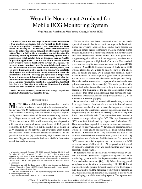 (PDF) Wearable Noncontact Armband for Mobile ECG Monitoring System