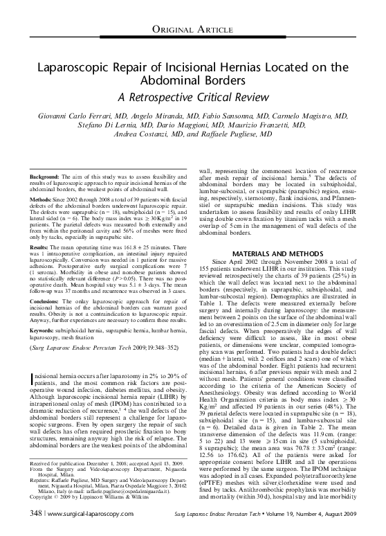 (PDF) Laparoscopic Repair of Incisional Hernias Located on the Abdominal Borders