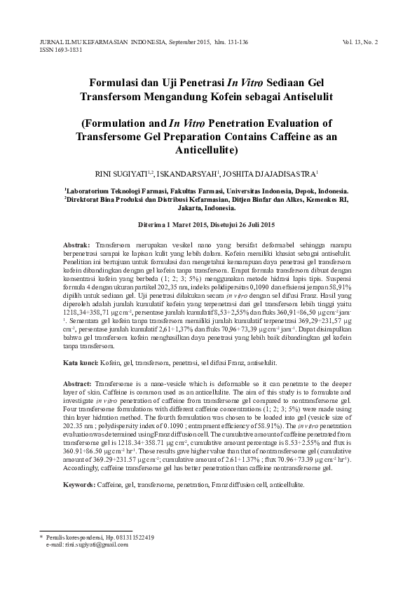(PDF) Formulasi dan Uji Penetrasi In Vitro Sediaan Gel Transfersom ...