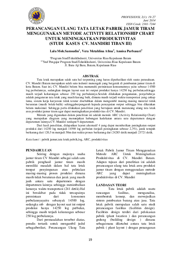 (PDF) Perancangan Ulang Tata Letak Pabrik Jamur Tiram Menggunakan ...