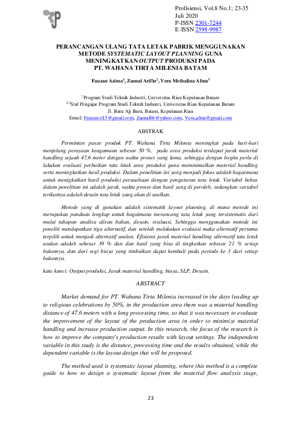 (PDF) Perancangan Ulang Tata Letak Pabrik Menggunakan Metode Systematic ...
