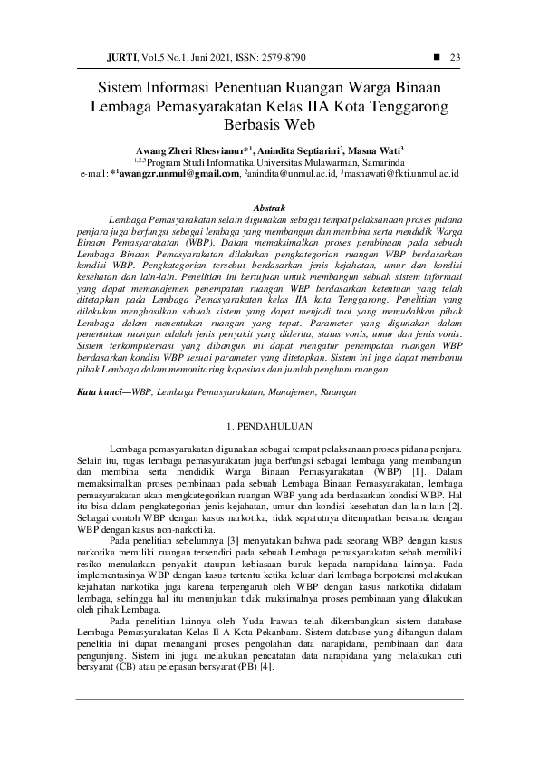 (PDF) Sistem Informasi Penentuan Ruangan Warga Binaan Lembaga ...