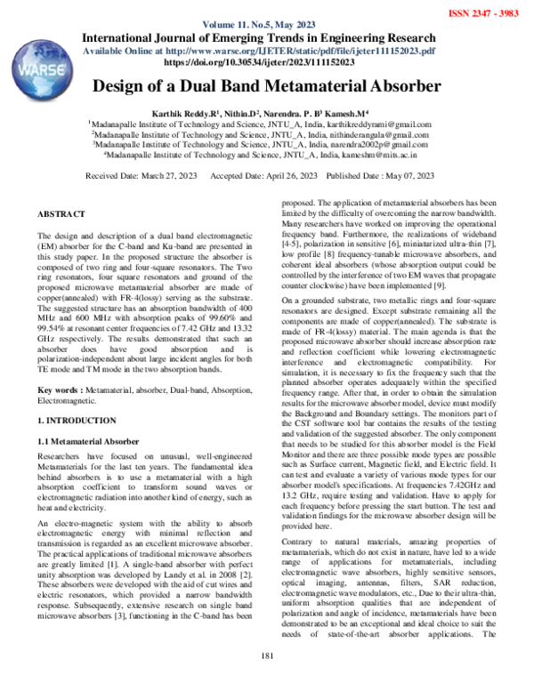 (PDF) Design of a Dual Band Metamaterial Absorber