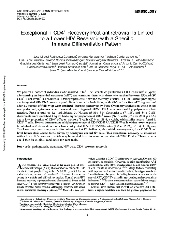 (PDF) Exceptional T CD4 + Recovery Post-antiretroviral Is Linked to a ...