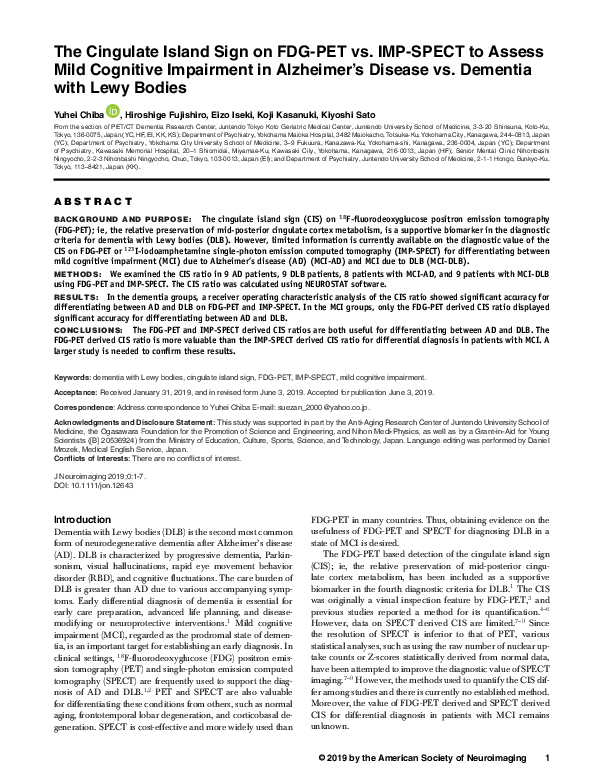 (PDF) The Cingulate Island Sign on FDG‐PET vs. IMP‐SPECT to Assess Mild ...