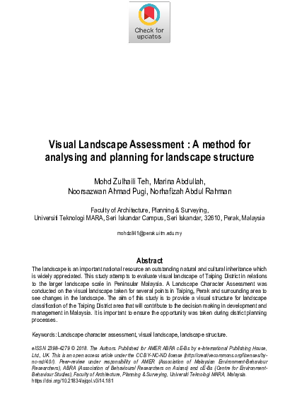 (PDF) Visual Landscape Assessment : A method for analysing and planning ...