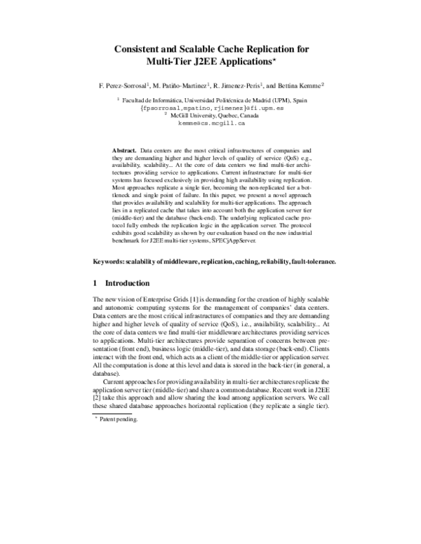 (PDF) Consistent and Scalable Cache Replication for Multi-tier J2EE Applications