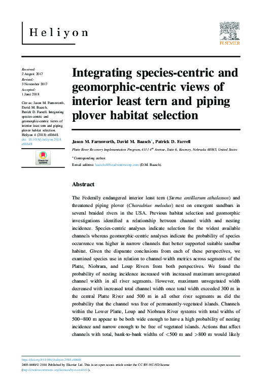 (PDF) Integrating species-centric and geomorphic-centric views of interior least tern and piping ...