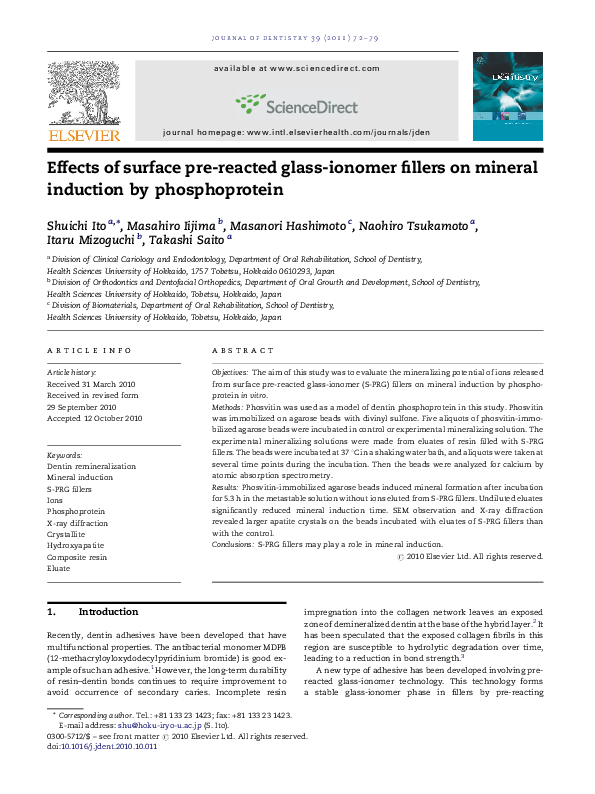 Pdf Effects Of Surface Pre Reacted Glass Ionomer Fillers On Mineral Induction By