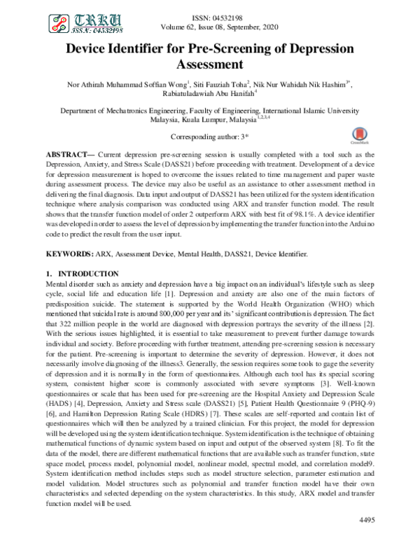 (PDF) Device identifier for pre-screening of depression assessment