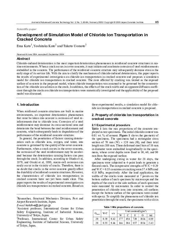 Pdf Development Of Simulation Model Of Chloride Ion Transportation In Cracked Concrete