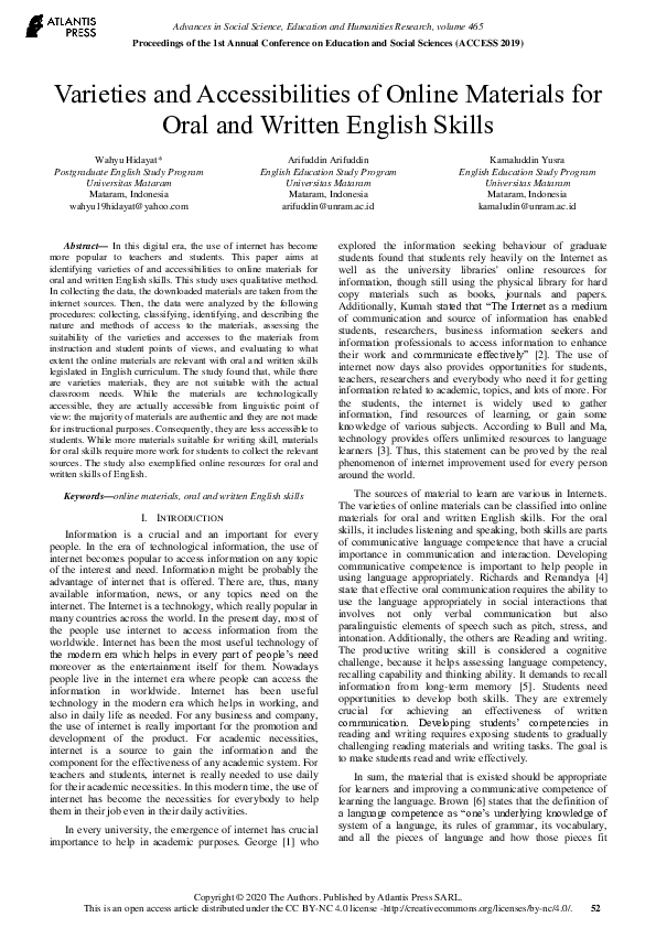 (PDF) Varieties and Accessibilities of Online Materials for Oral and ...