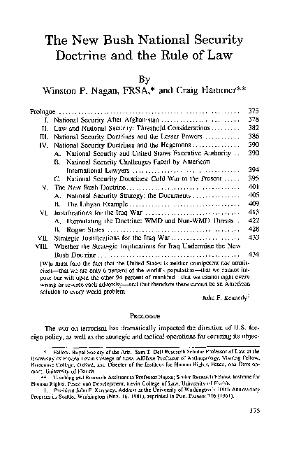 (PDF) The New Bush National Security Doctrine and the Rule of Law ...