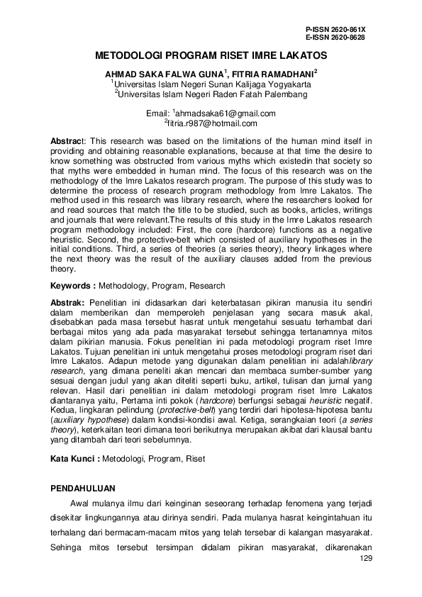(PDF) Metodologi Program Riset Imre Lakatos