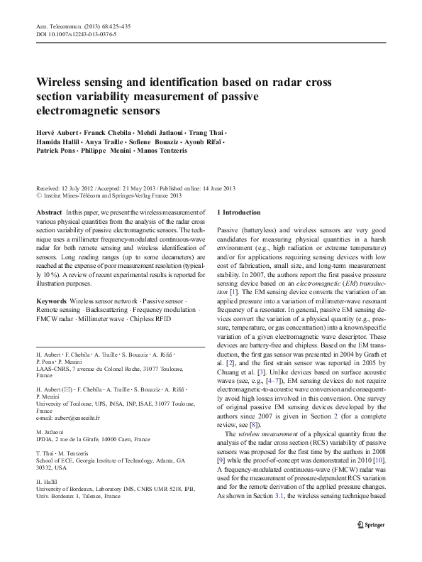 (PDF) Wireless sensing and identification based on radar cross section ...