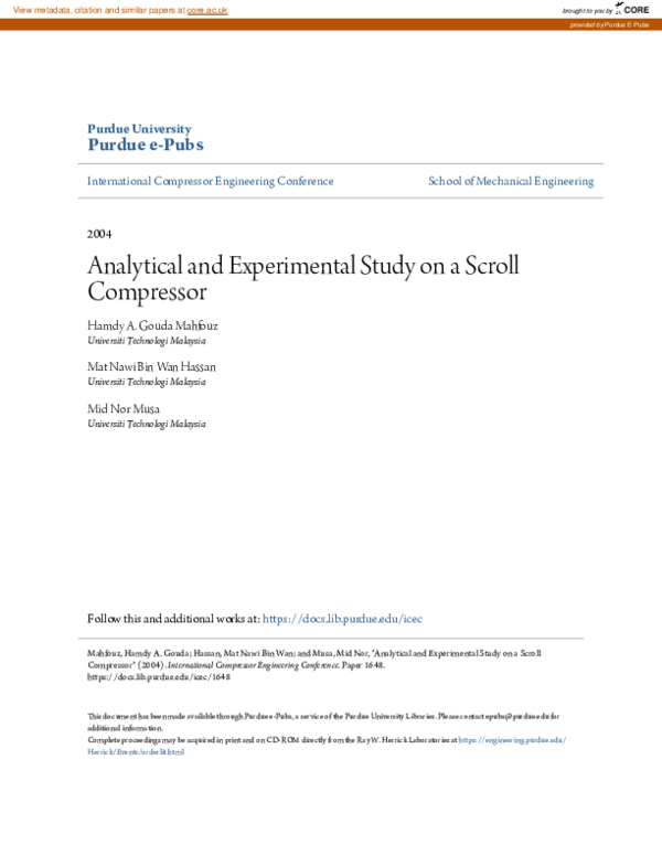 (PDF) Analytical and Experimental Study on a Scroll Compressor