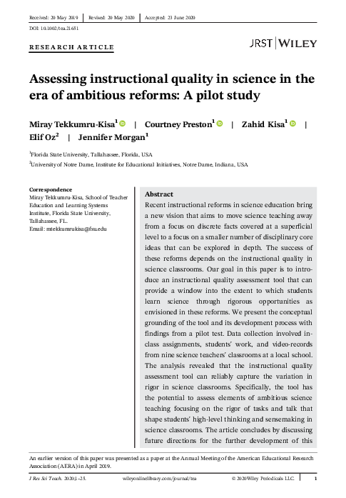 (PDF) Assessing instructional quality in science in the era of ...