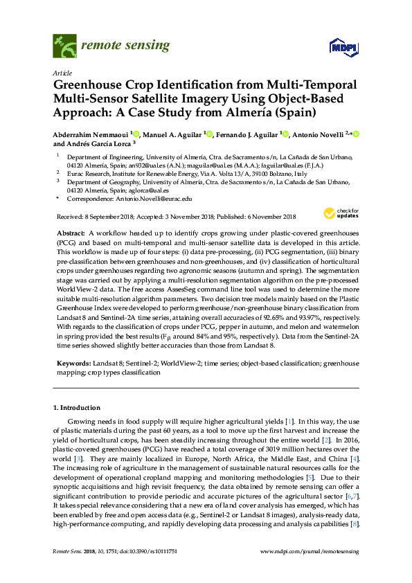 Pdf Greenhouse Crop Identification From Multi Temporal Multi Sensor
