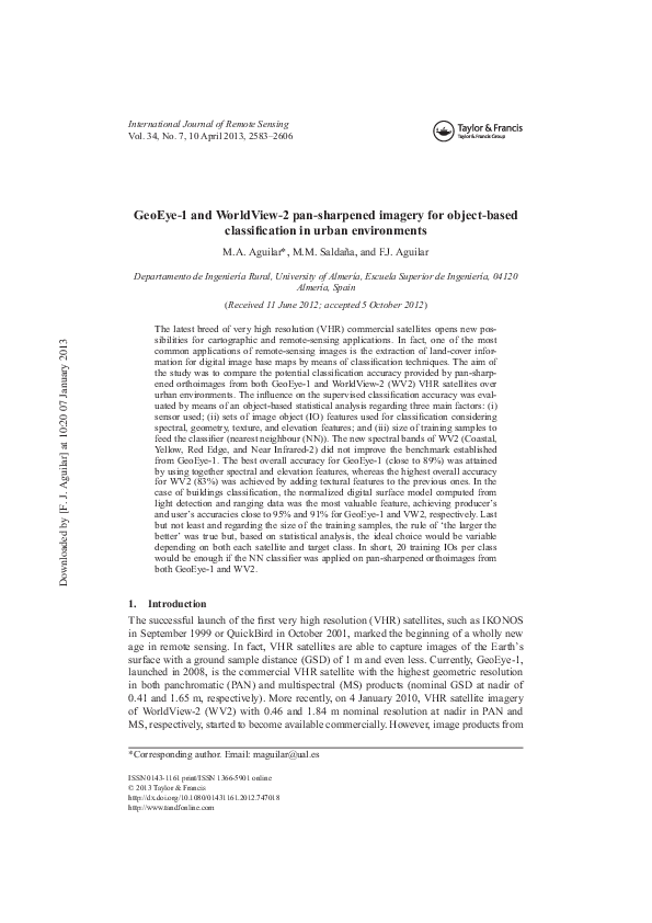 (PDF) GeoEye-1 and WorldView-2 pan-sharpened imagery for object-based classification in urban ...