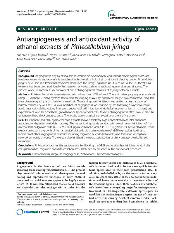 (PDF) Antiangiogenesis and antioxidant activity of ethanol extracts of ...