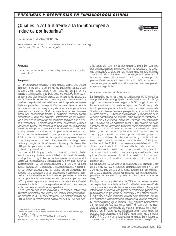 (PDF) ¿Cuál es la actitud frente a la trombocitopenia inducida por ...