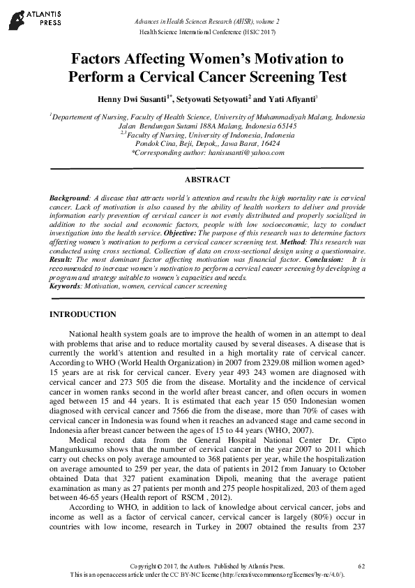 (PDF) Factors Affecting Women's Motivation to Perform a Cervical Cancer ...