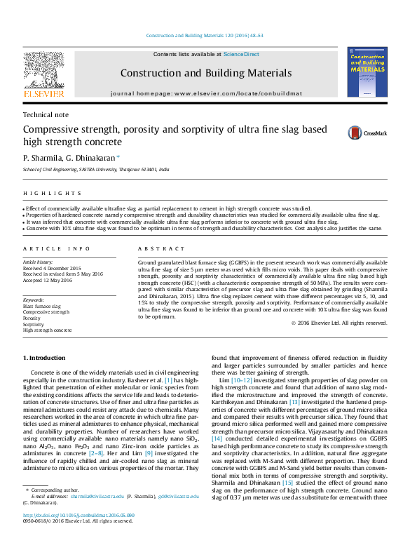 (PDF) Compressive strength, porosity and sorptivity of ultra fine slag ...