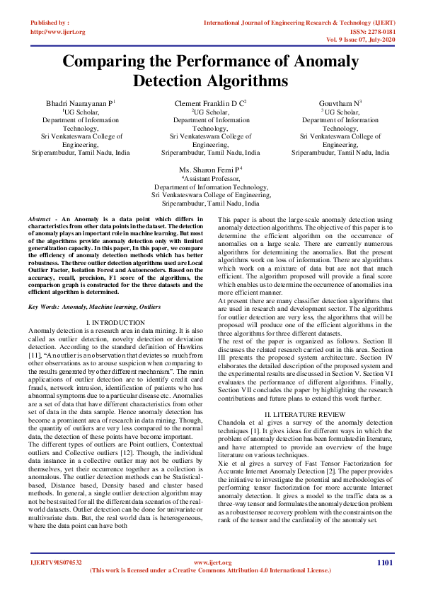 (PDF) Comparing the Performance of Anomaly Detection Algorithms