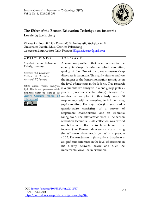 (PDF) The Effect of the Benson Relaxation Technique on Insomnia Levels ...