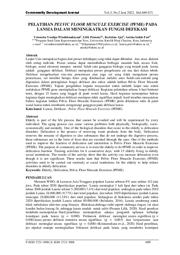 (PDF) Pelatihan Pelvic Floor Muscule Exercise (Pfme) Pada Lansia Dalam ...