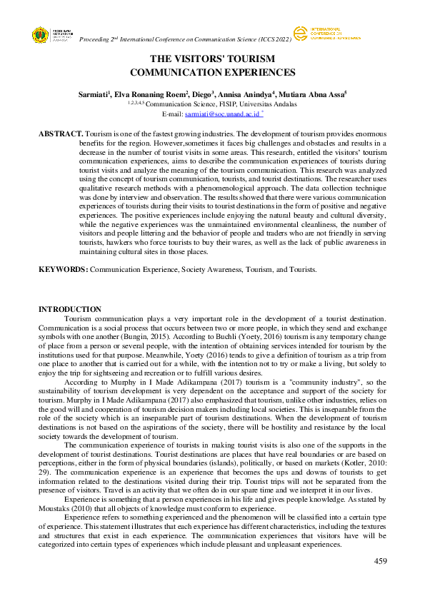 (PDF) Tourist Communication Experiences Unveiled