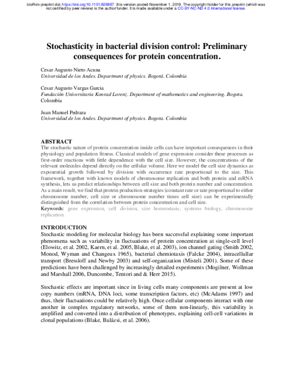 (PDF) Stochasticity in bacterial division control: Preliminary ...