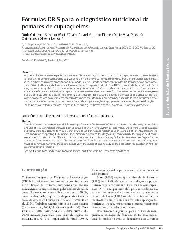 (PDF) Fórmulas DRIS para o diagnóstico nutricional de pomares de ...